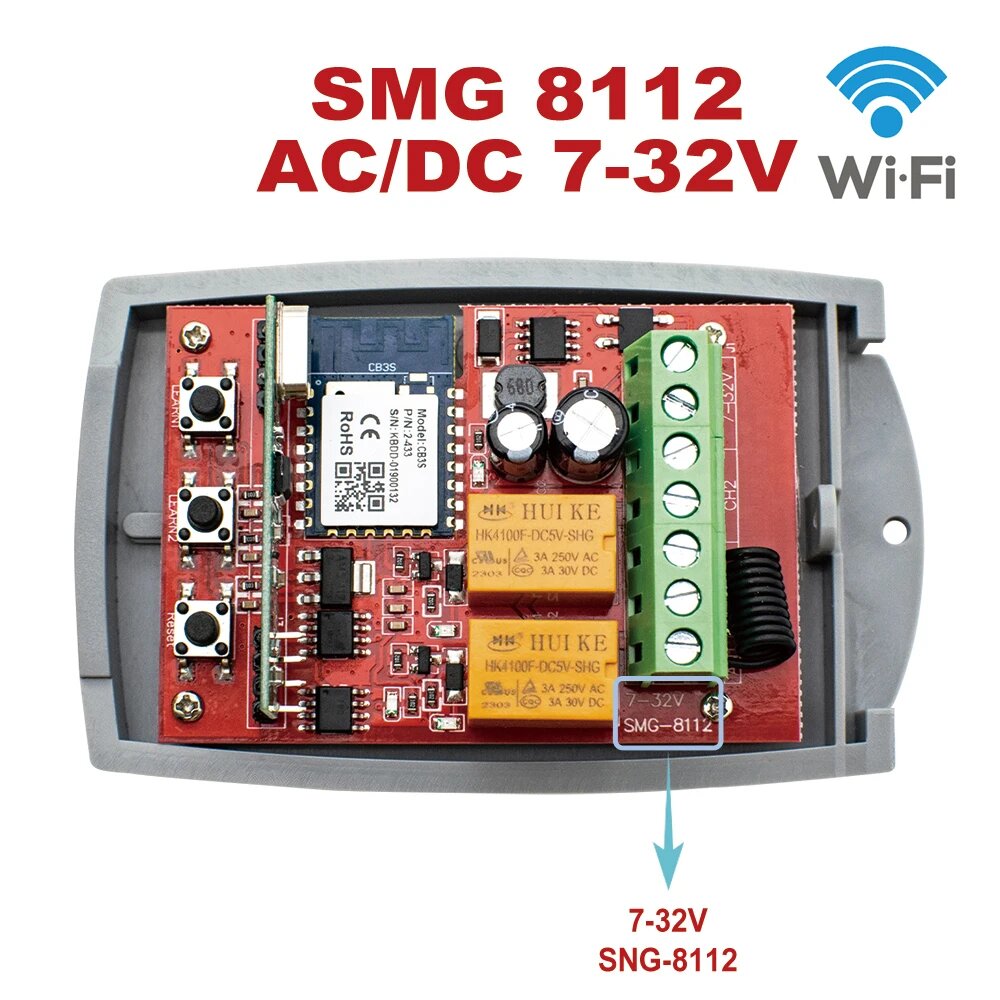 Tuya WiFi Универсальный приемник гаражных ворот 433МГц 2CH AC DC 7-32V WIFI