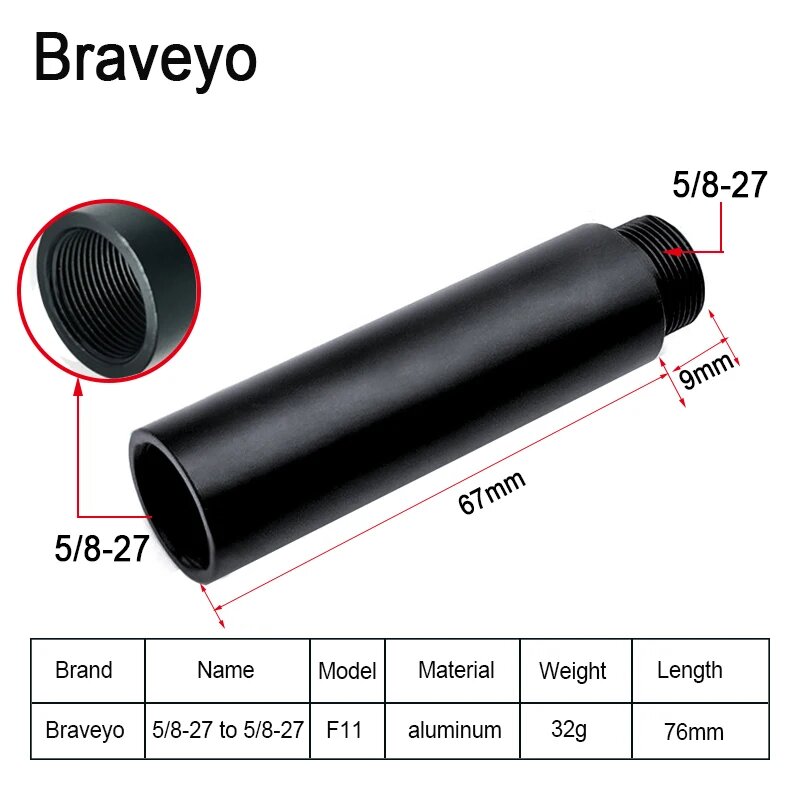 Удлинитель микрофона Braveyo 5/8-27, F11, черный