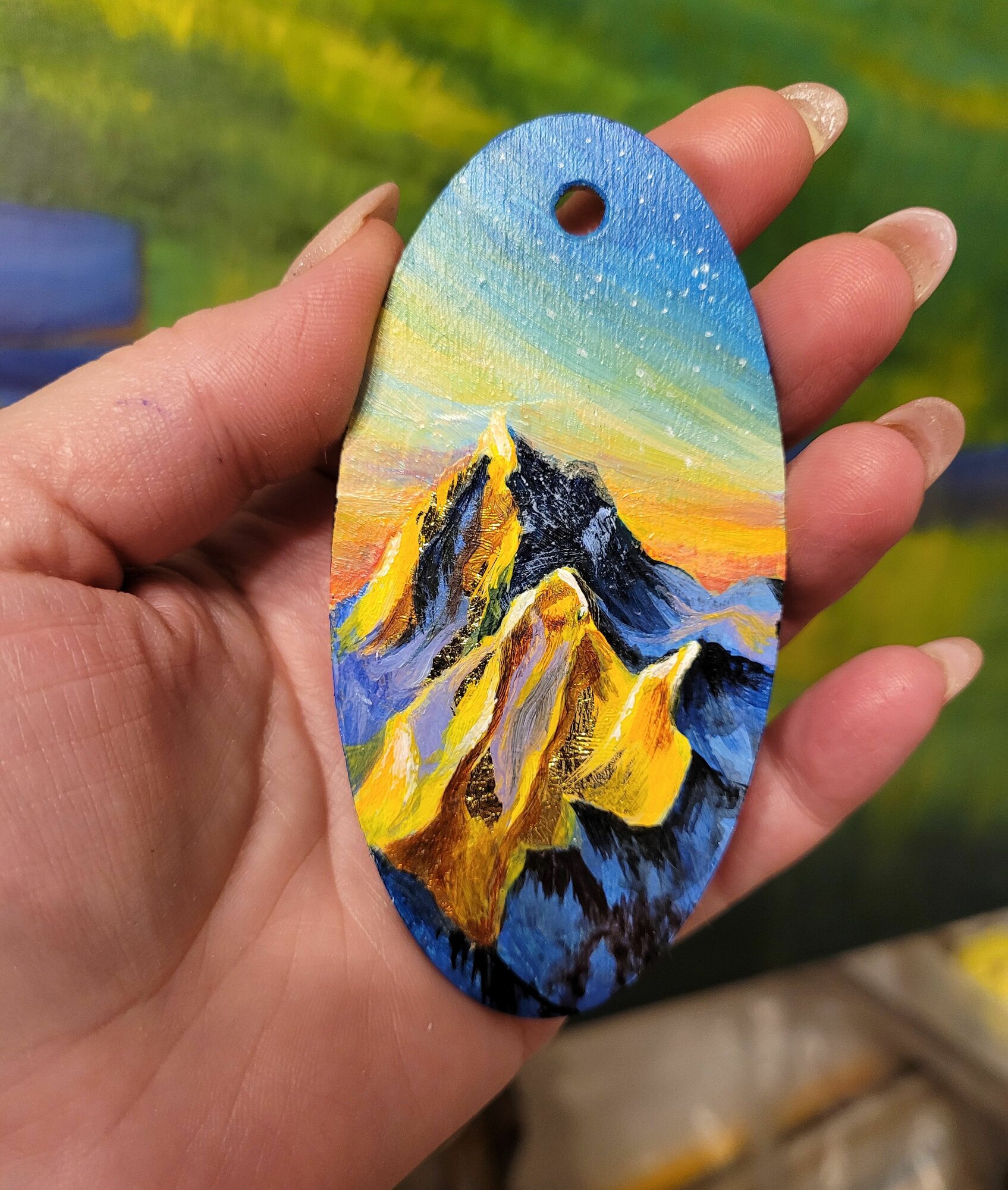 Подвеска картина "Золотые горы" реализм, миниатюра, пейзаж,