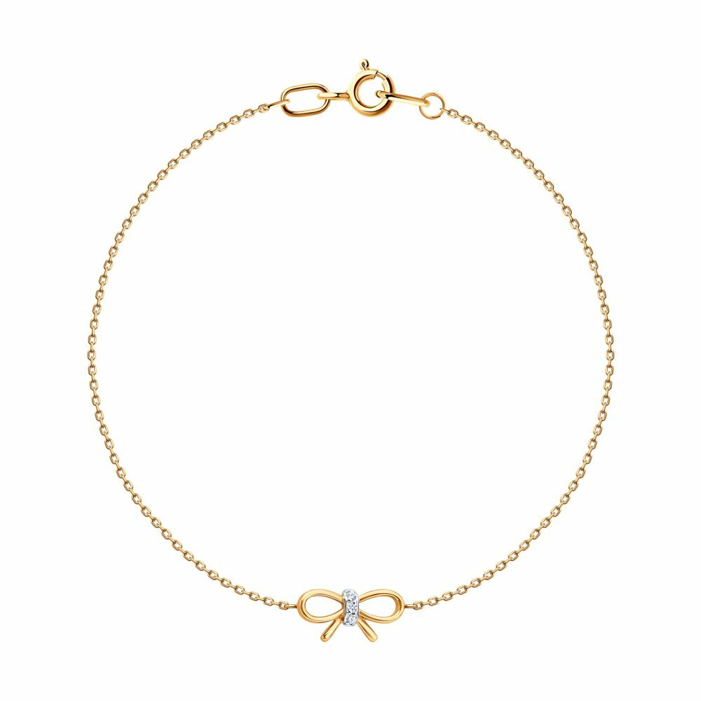 Браслет, красное золото, 585 проба, фианит