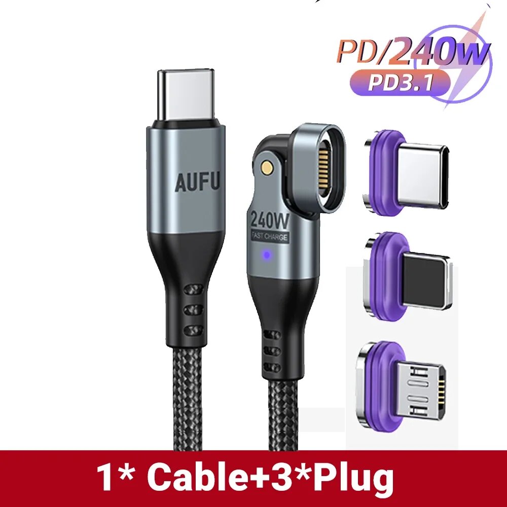 AUFU PD 240W Магнитный сверхбыстрый зарядный кабель для iPhone 15Pro USB C To Type C Кабель 5A Магнитный провод для Macbook iPad Шнур для передачи данных