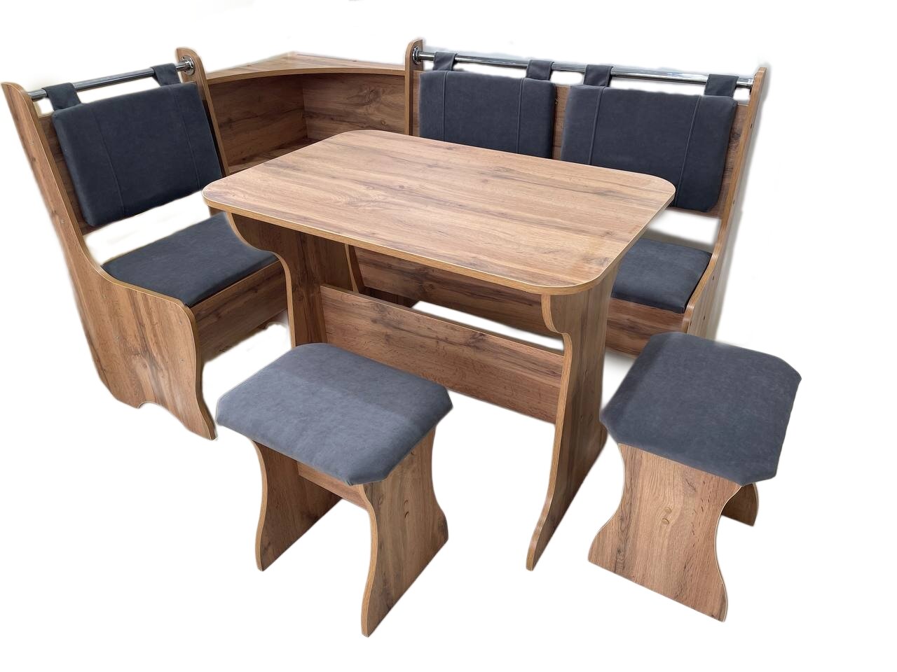 Кухонный уголок набор Стиль-40 со столом и табуретами, размер 103/153, вотанлдсп/обивка велюр Т26 темно-серый