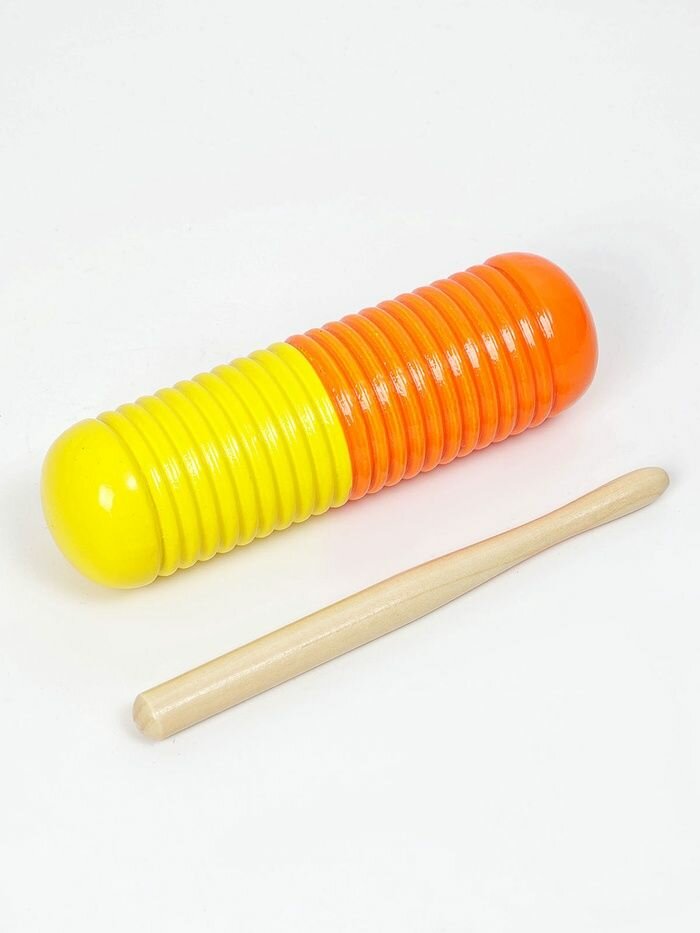 Гуиро Music Life музыкальный инструмент, трещотка, 14х4.5 см, желтый с красным