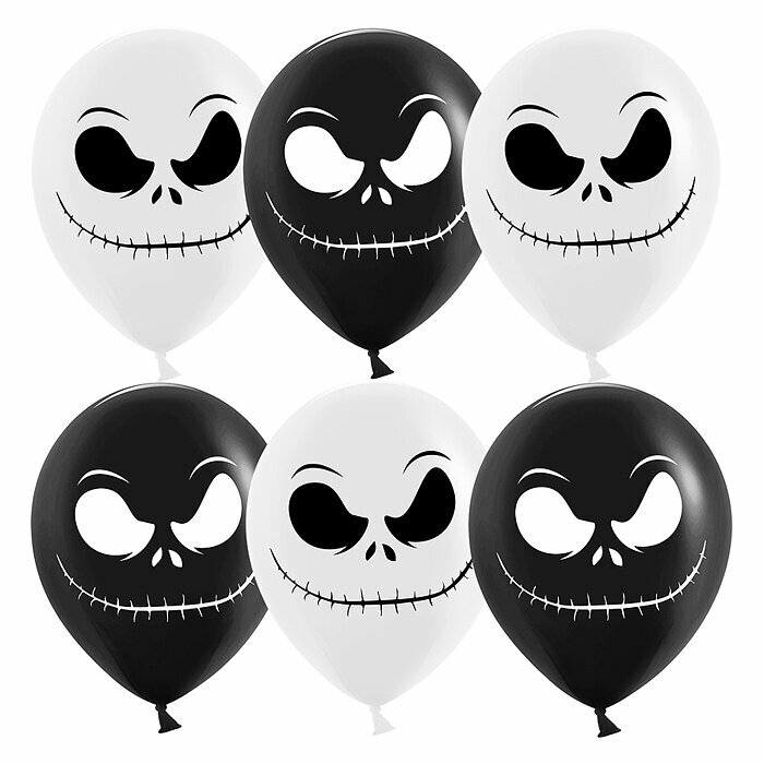 Воздушные шары Дон Баллон "Джек Скеллингтон", черно-белые, пастель, 30 см, 25 шт