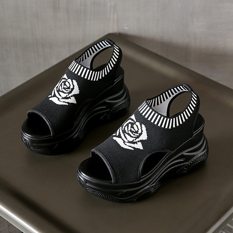 MOOCIE Спортивная обувь, женские сандалии, популярная летняя новая корейская версия, подошва на платформе, летающая плетеная рыба, открытый носок, толстая подошва, спортивный стиль, повседневная спортивная обувь, женские сандалии, тренд