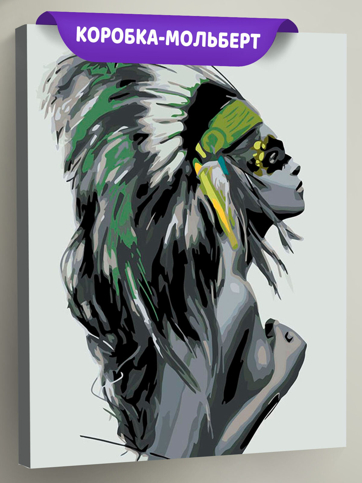 Картина по номерам ЖПН на холсте с подрамником "Обнаженная девушка индеец чб" Раскраска 40х50 см