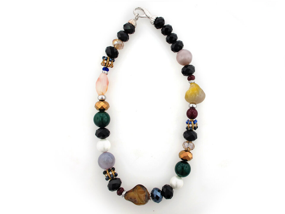 Колье, жемчуг имитация, жадеит, стекло