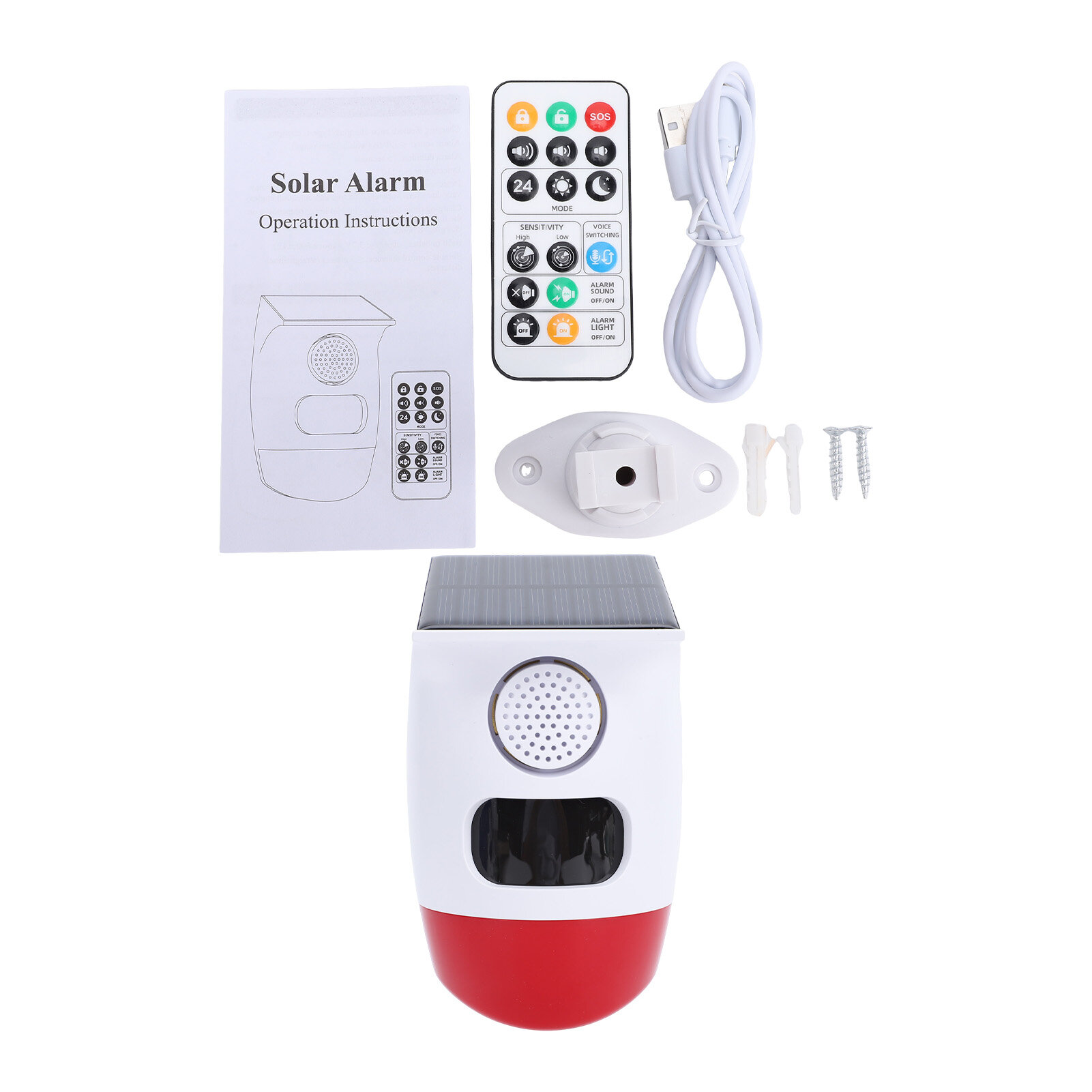 Сирена солнечной сигнализации с датчиком движения 120 дБ Громкий звук Наружная внутренняя охранная сигнализация Беспроводной инфракрасный детектор на солнечной энергии Дальность действия 12 м/40 футов Пульт дистанционного управления Водонепроницаемый