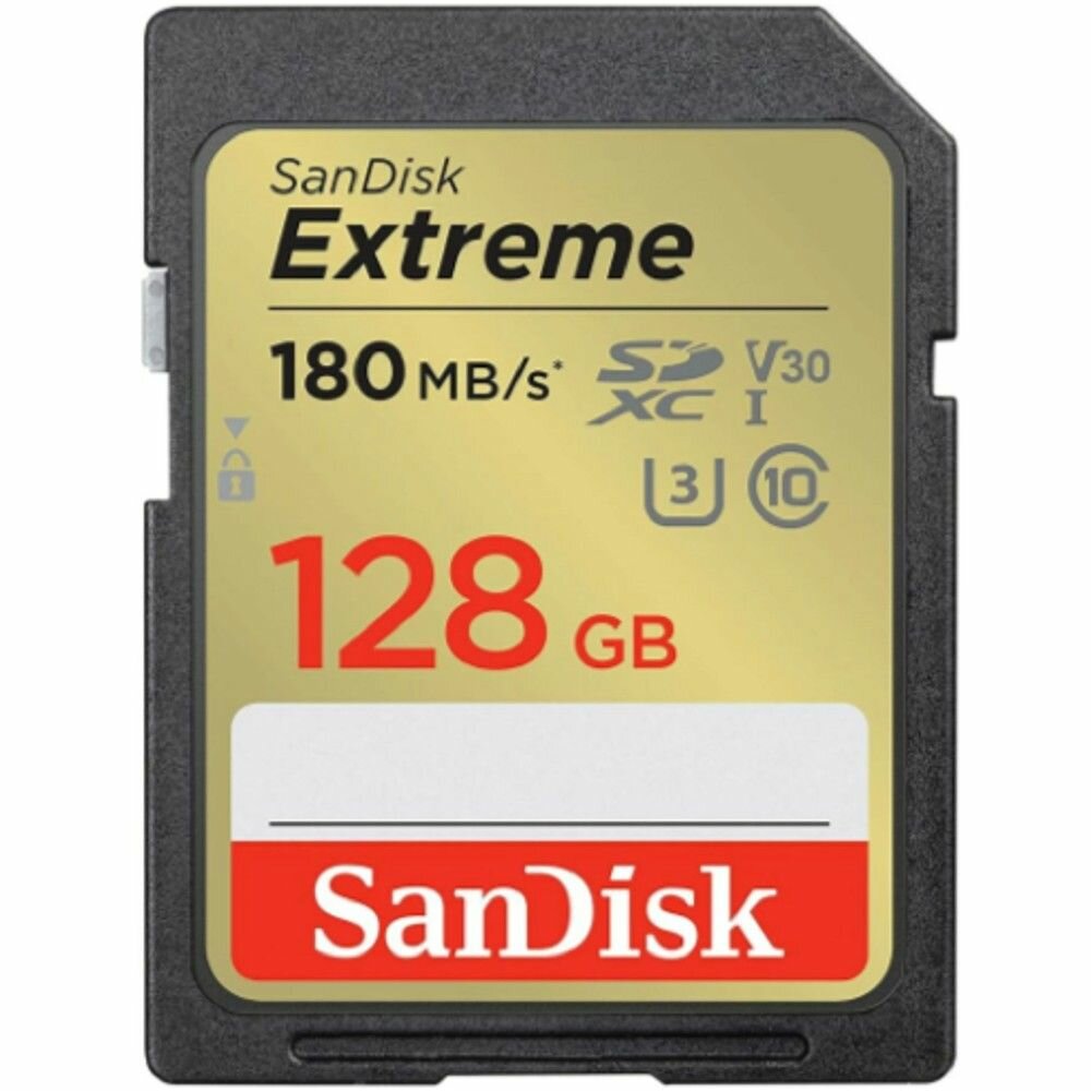 SanDisk Карта памяти SecureDigital 128GB SDXC Class 10 V30 UHS - I U3 Extreme 180MB s SDSDXVA - 128G - GNCIN