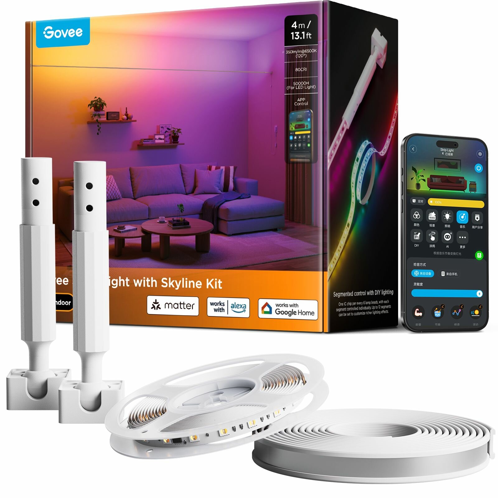 Светодиодная лента Govee RGBICWW Skyline Strip Light, 4 м