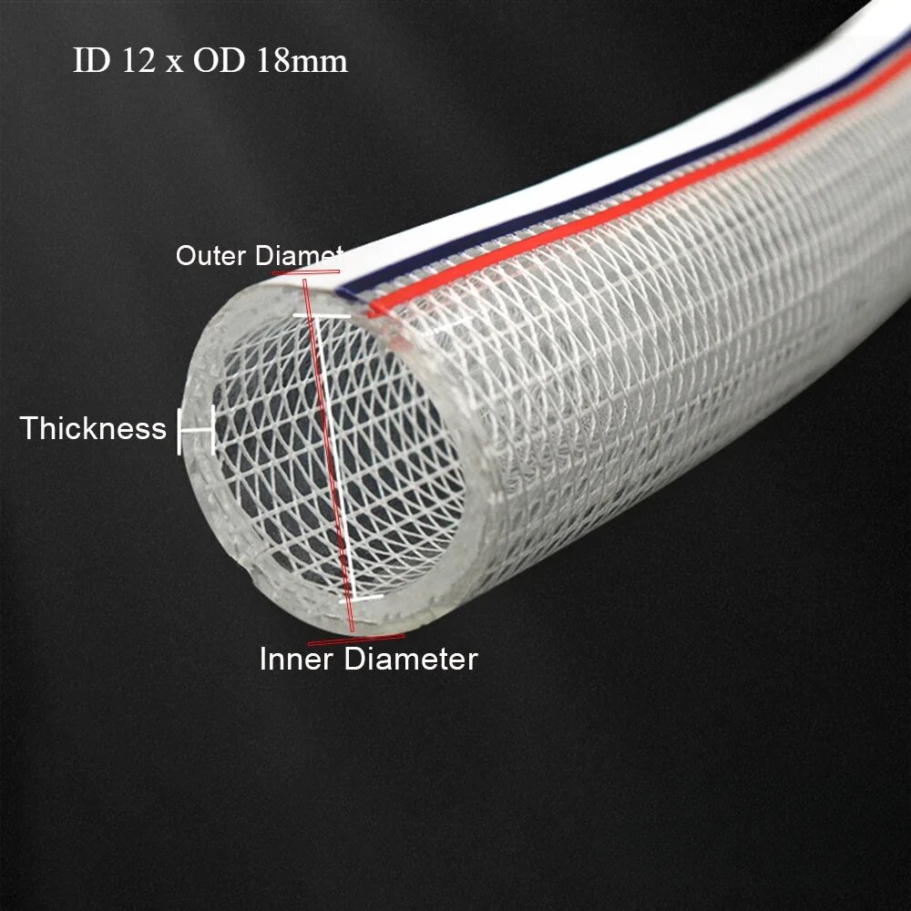 Прозрачный ПВХ шланг ID 12xOD 18mm, 5 метров