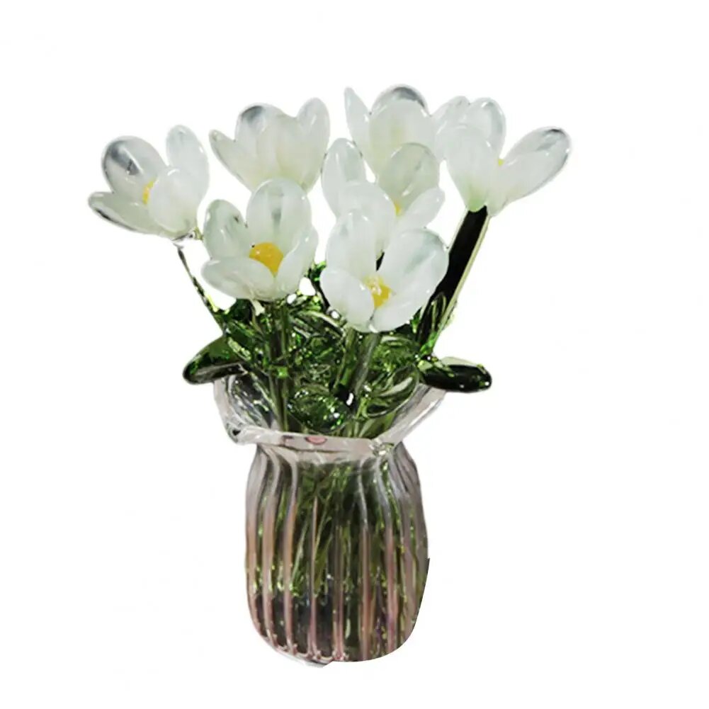 Миниатюрный стеклянный букет цветов с вазой Белый, G