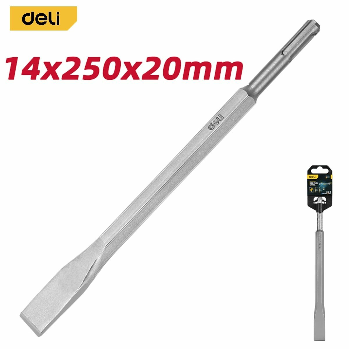 Долото Deli DH-YBZ20250-E1, плоское, SDS Plus, 14 х 25 см, серебристый