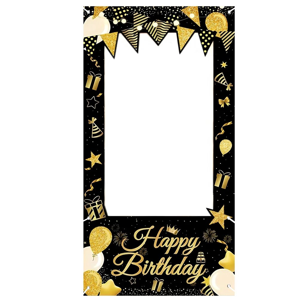 Фотофон-рамка для фотобудки черная и золотая Happy Birthday 2