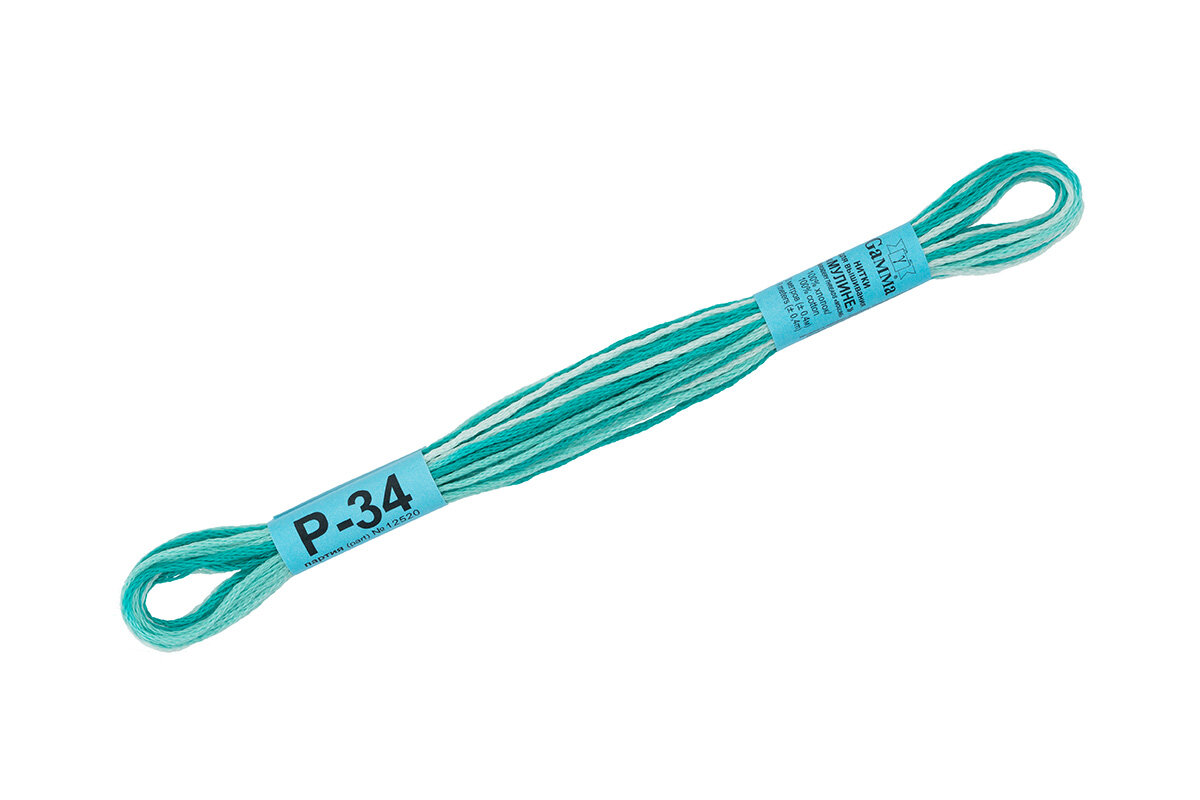 Мулине "Gamma" меланж 100% хлопок 8 м Р-34 бирюзовый-св. бирюзовый