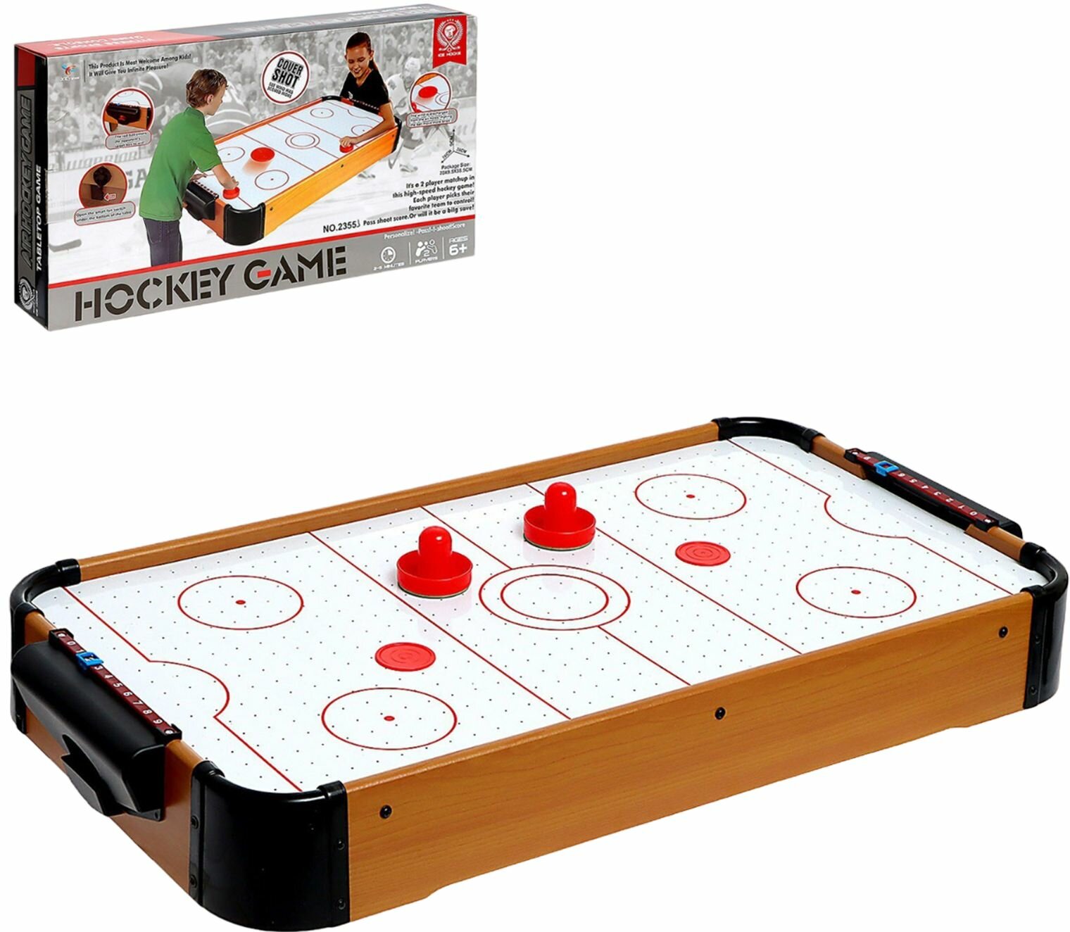 Игра настольная спортивная "Аэрохоккей Лидер" на батарейках на ловкость и скорость реакции, игровой набор для детей с игровым полем, две битки и шайбы