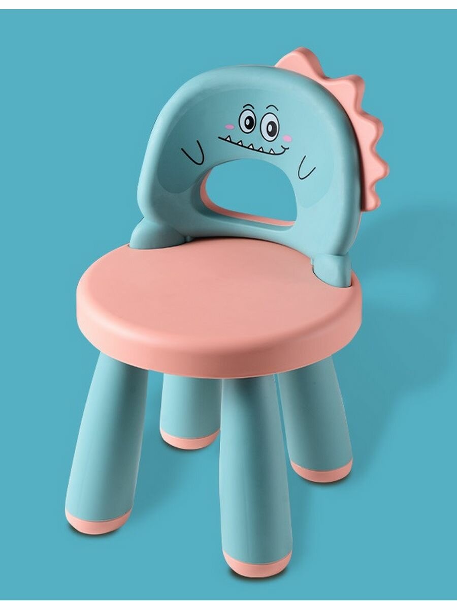 Детский стульчик Динозавр пластиковый со спинкой, бирюзовый