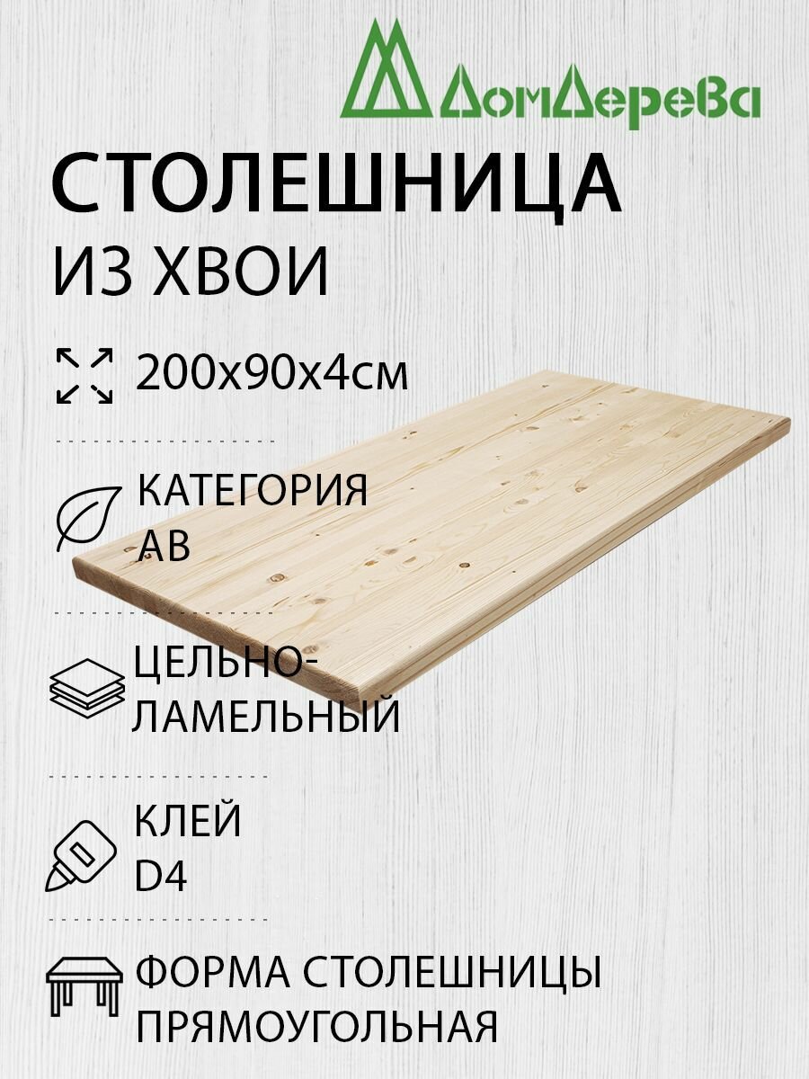 Столешница для стола деревянная 2000х900х40мм Хвоя Прямоугольная АВ