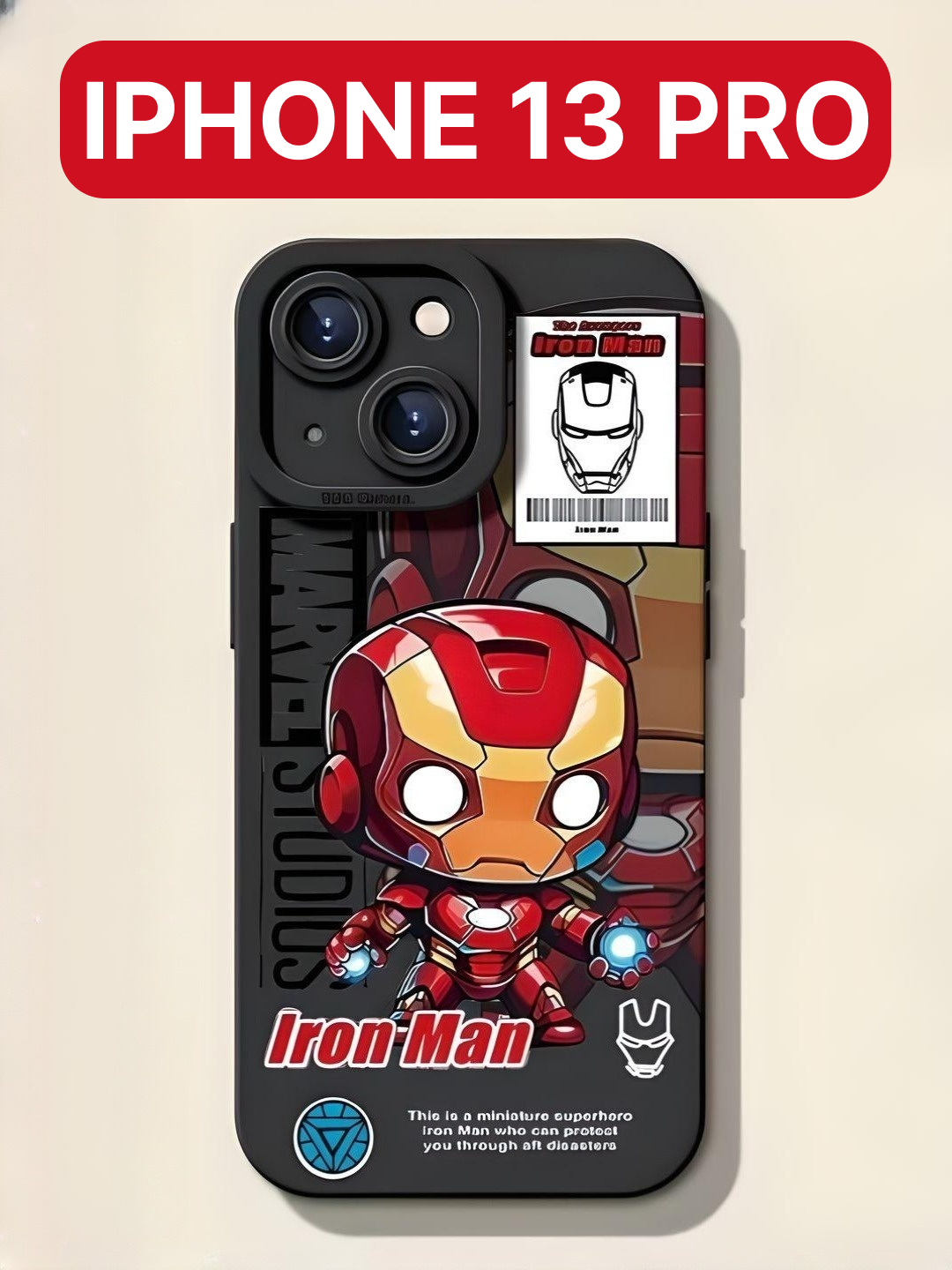 Защитный чехол на айфон 13 про / iphone 13 Pro силиконовый противоударный с защитой камеры, черный, железный человек