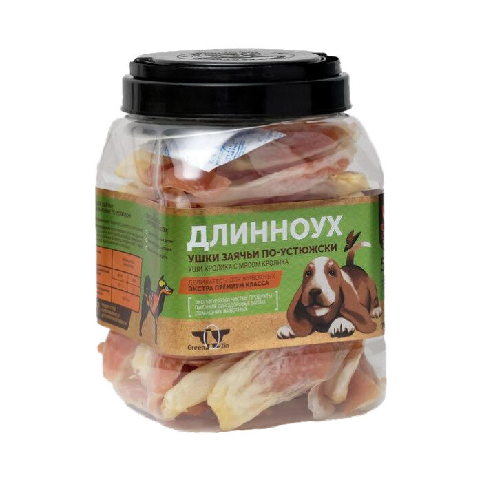 Лакомство для собак Длинноух, Уши кролика с мясом, 750 грамм, 1 банка