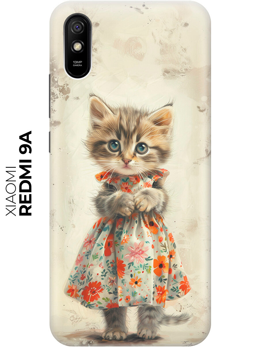 Силиконовый чехол на Xiaomi Redmi 9A / Сяоми Редми 9А с рисунком "Кошечка в цветочном платье"