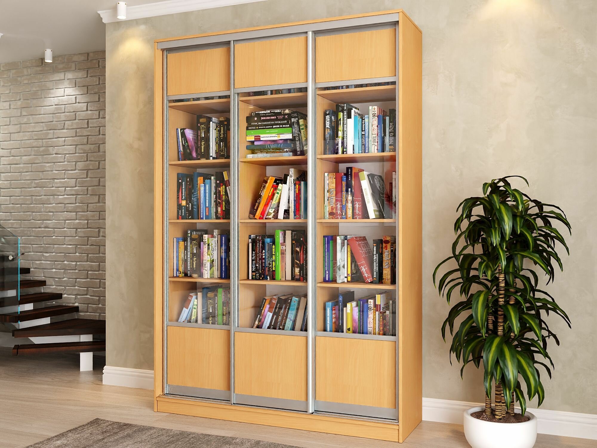 Книжный шкаф Мебель на Руси "Дижон 11" 150х220х40, бук, серебро