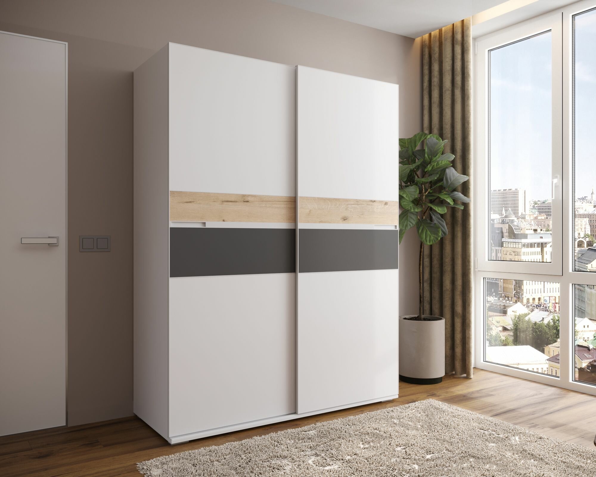 Шкаф купе для одежды со штангой "Аристо Нова 39 МНР" 120х200х60, белый / дуб ирландский / серый графит
