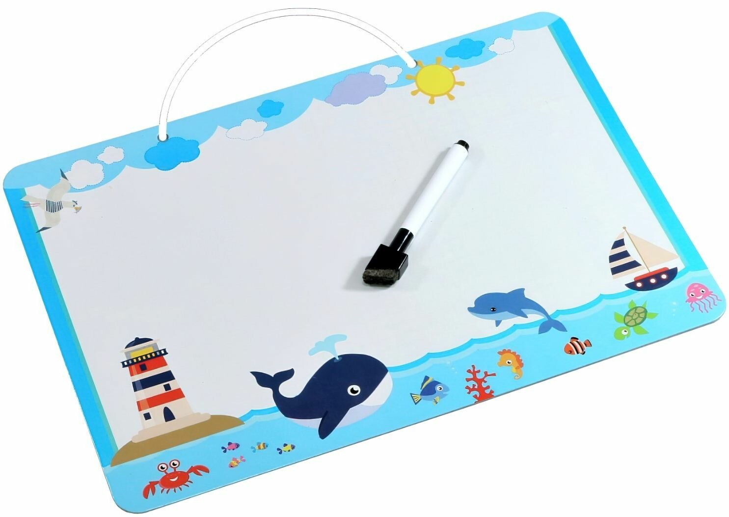 Планшет маркерный детский "Море" подвесной, настенная доска пиши-стирай для рисования и письма, развитие фантазии, стираемый маркер в комплекте