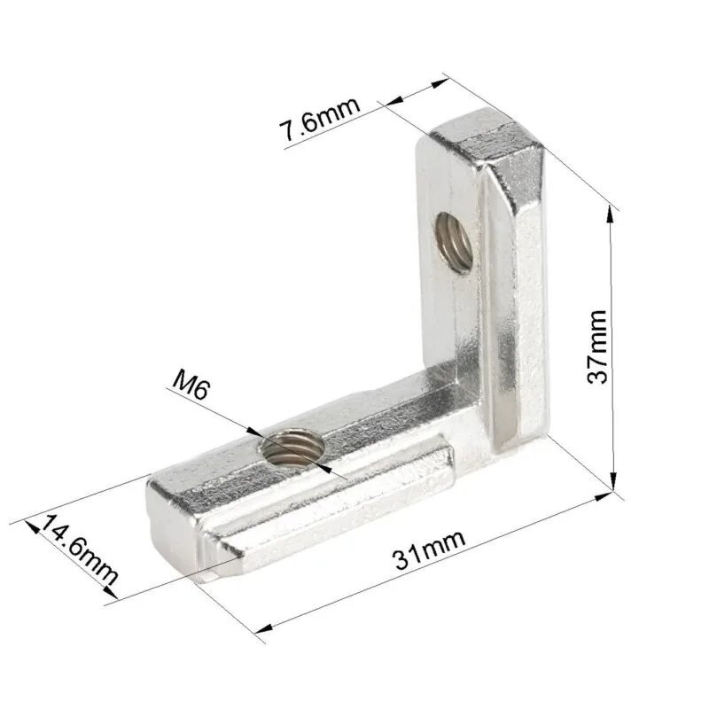 Угловые кронштейны для алюминиевых профилей 20/30/40 серии, 10 шт. 30EU L Sliver-M6