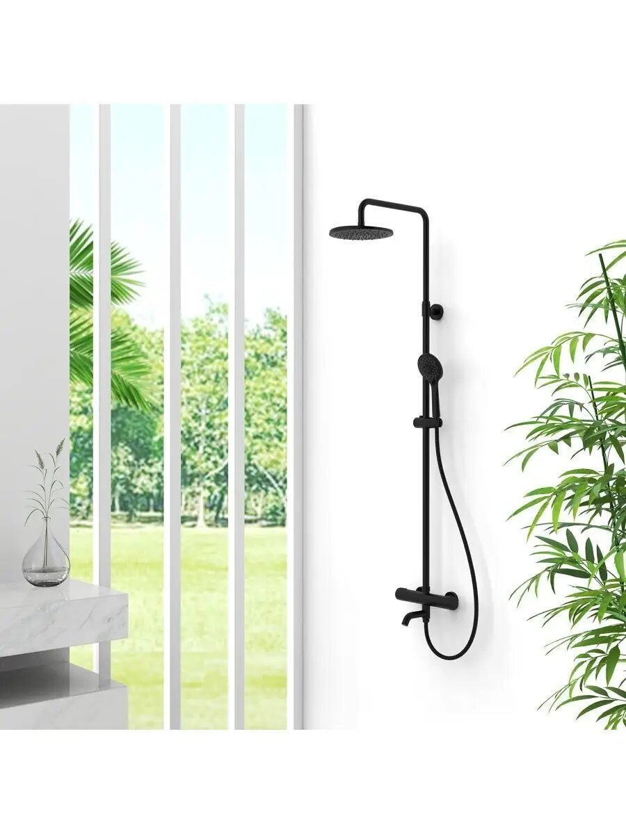 Душевая система с тропическим душем G2490-6 термостат, латунь, цвет чёрный