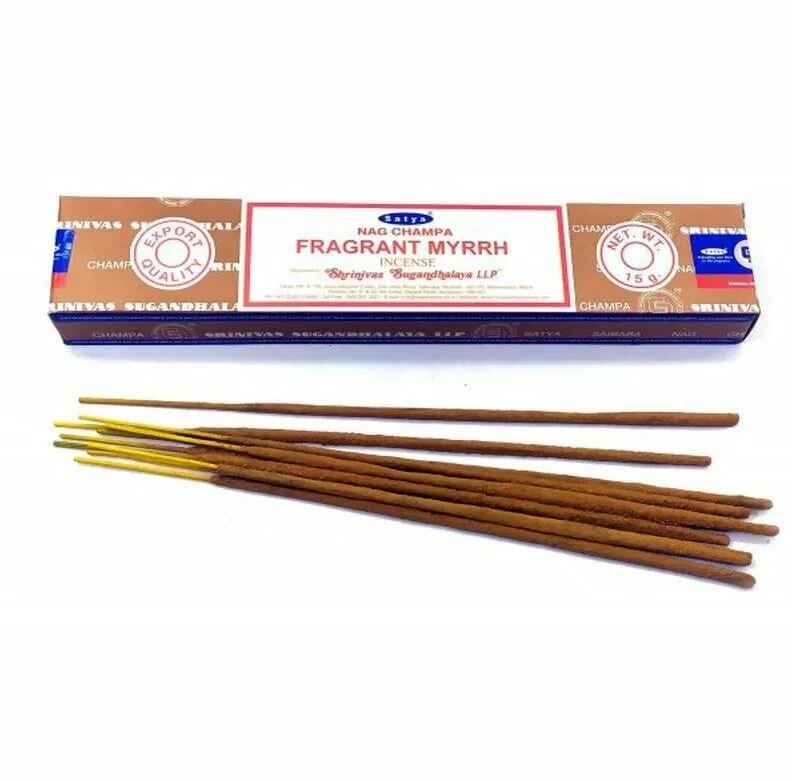 Аромапалочки Благоухающая Мирра Сатья, Fragrant Myrrh Satya, 2 кор. по 15 палочек