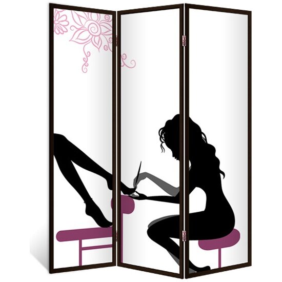 Ширма перегородка Декор Депо для комнаты деревянная "Педикюр" двухсторонняя с картинкой (мода и красота) 3 створки венге 176х140 см 11 кг