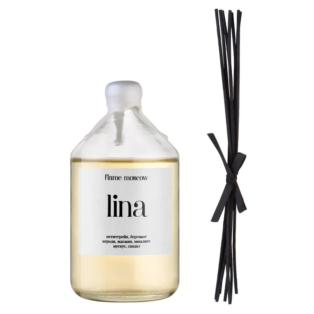 Диффузор ароматический Lina I петитгрейн, бергамот, нероли I Flame Moscow I 5 палочек c аромамаслами в тубусе I 110 мл