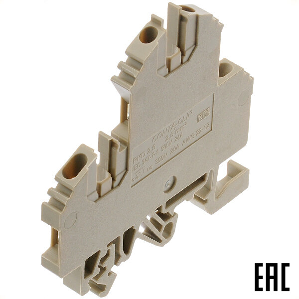 Клемма RKD2,5BG винт. арт.1206.2 двухуровневая бежевая 2,5мм2 24А 500В шир. 5мм Conta-Clip (10 шт. в наборе)
