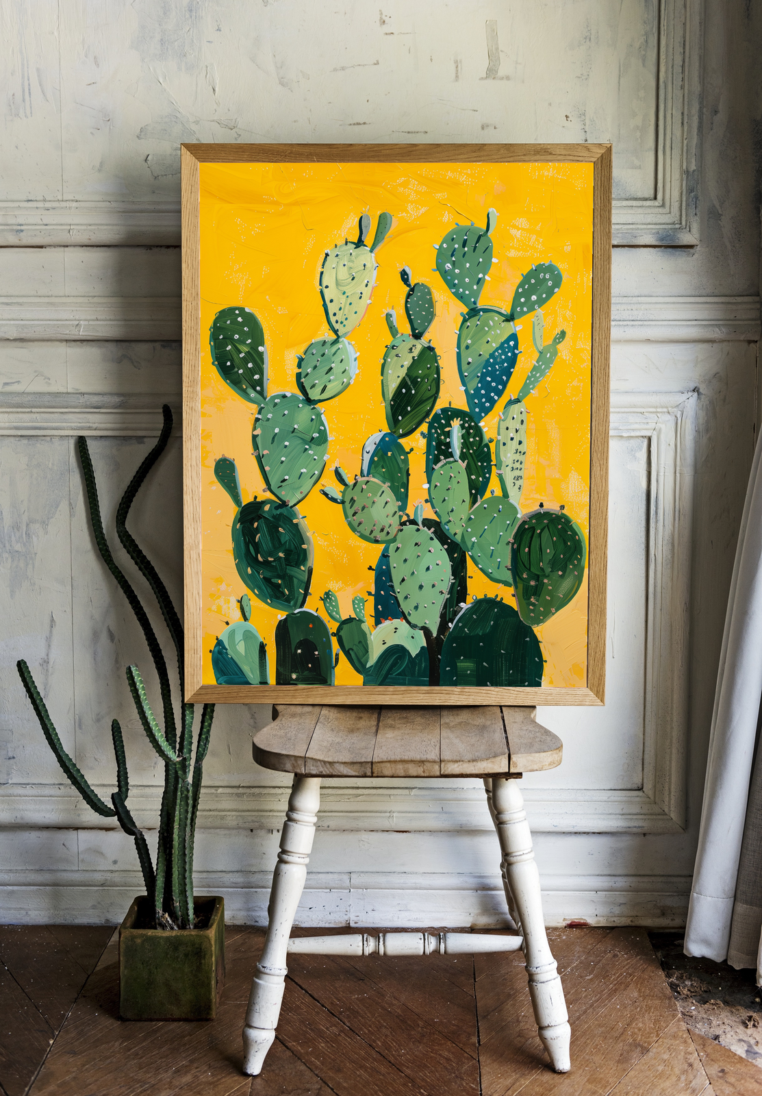 Постер "Кактусы на ярком жёлтом фоне" 40x50 см в подарочном тубусе