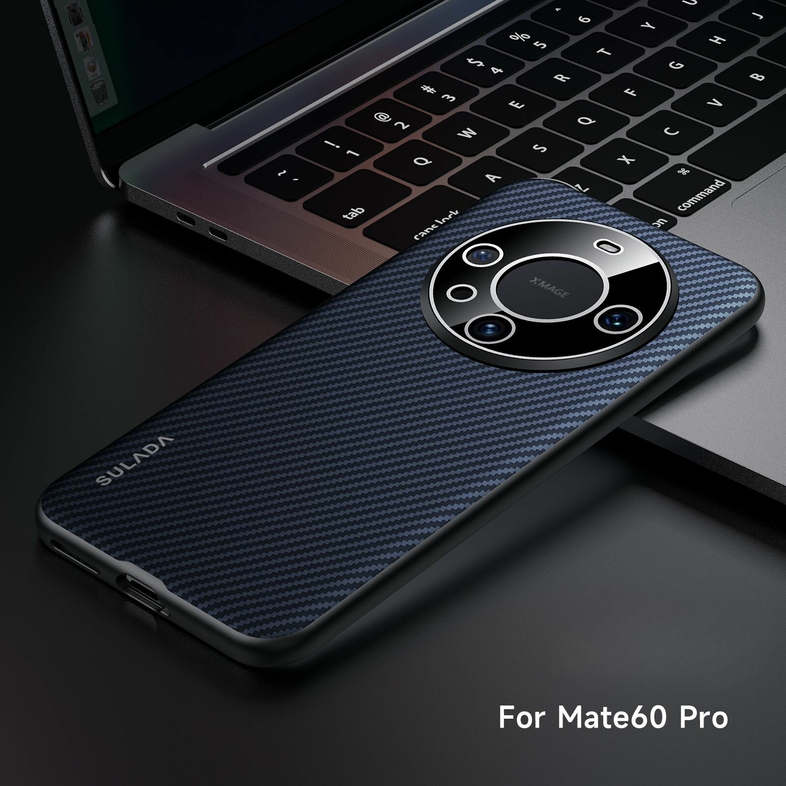 SULADA Роскошное кожаный MagSafe Чехол для Huawei Mate 60 Pro/Mate 60 Pro + ( Хуавей Мейт 60 Про/ Мейт 60 Про+ ) из текстурированной кожи из углеродного волокна