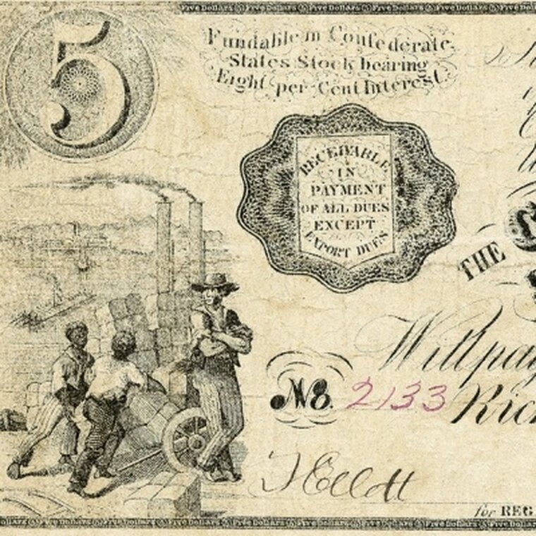 5 долларов Конфедерации Ричмонд сентябрь 1861, сувенирная копия, банкноты и купюры редкие коллекционные