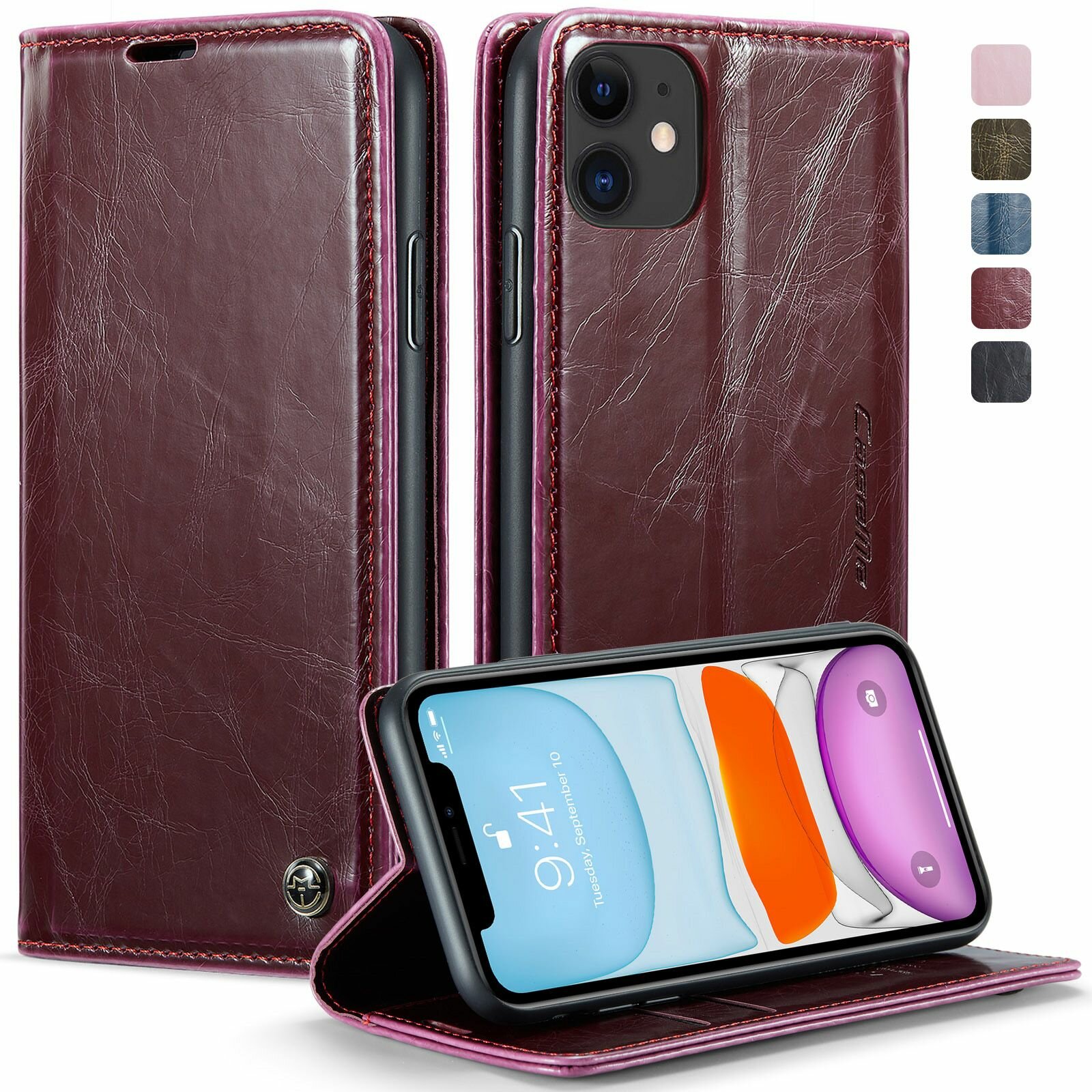 CaseMe Кожаный книжка чехол для Apple iPhone 11 / Aйфон 11 с визитницей из экокожи