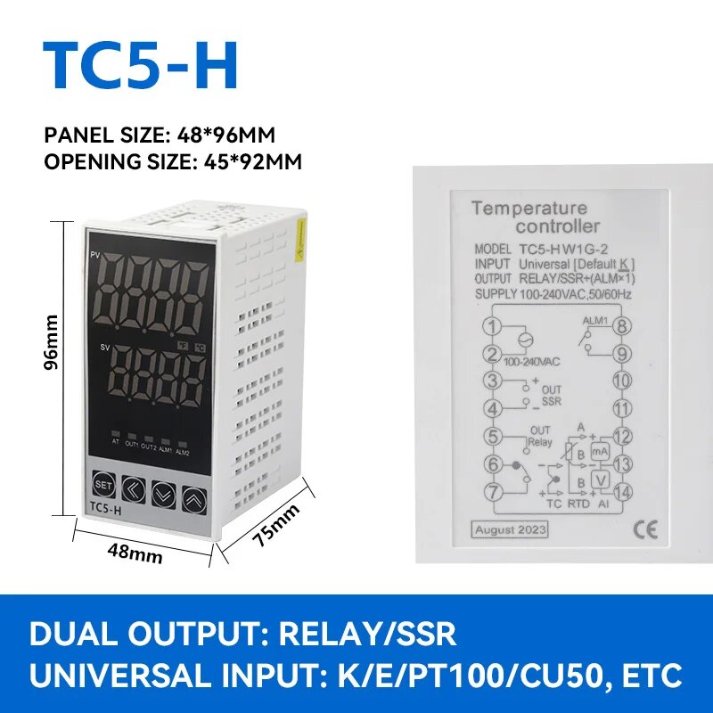 PID регулятор температуры TC5-H, Dual Output Relay/SSR