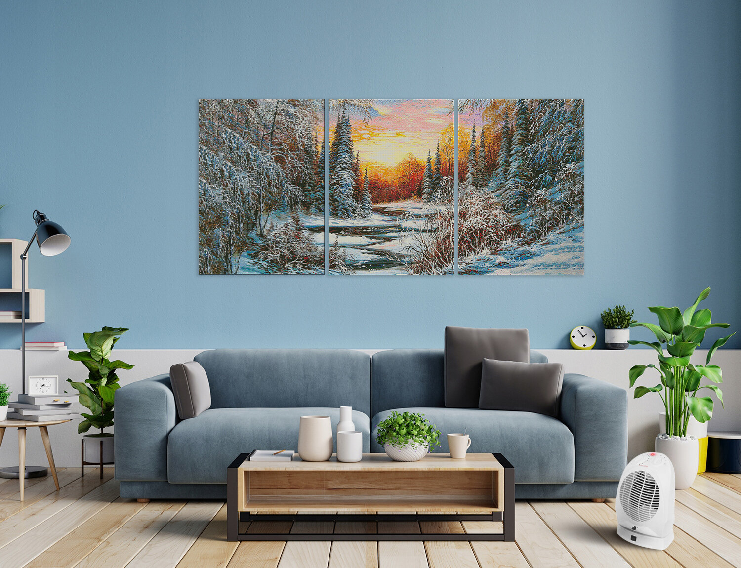 Алмазная мозаика модульная без подрамников (из 3 шт.) 50х70/ триптих/ Дом в зимнем лесу