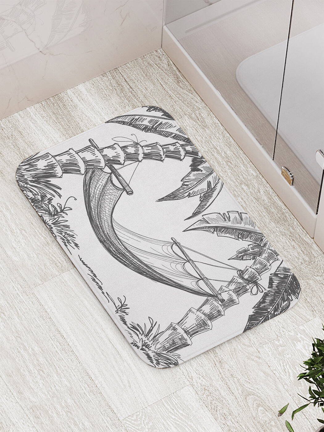 Коврик для ванной комнаты и туалета противоскользящий "Гамак на тропическом пляже" 52х77 см, JoyArty
