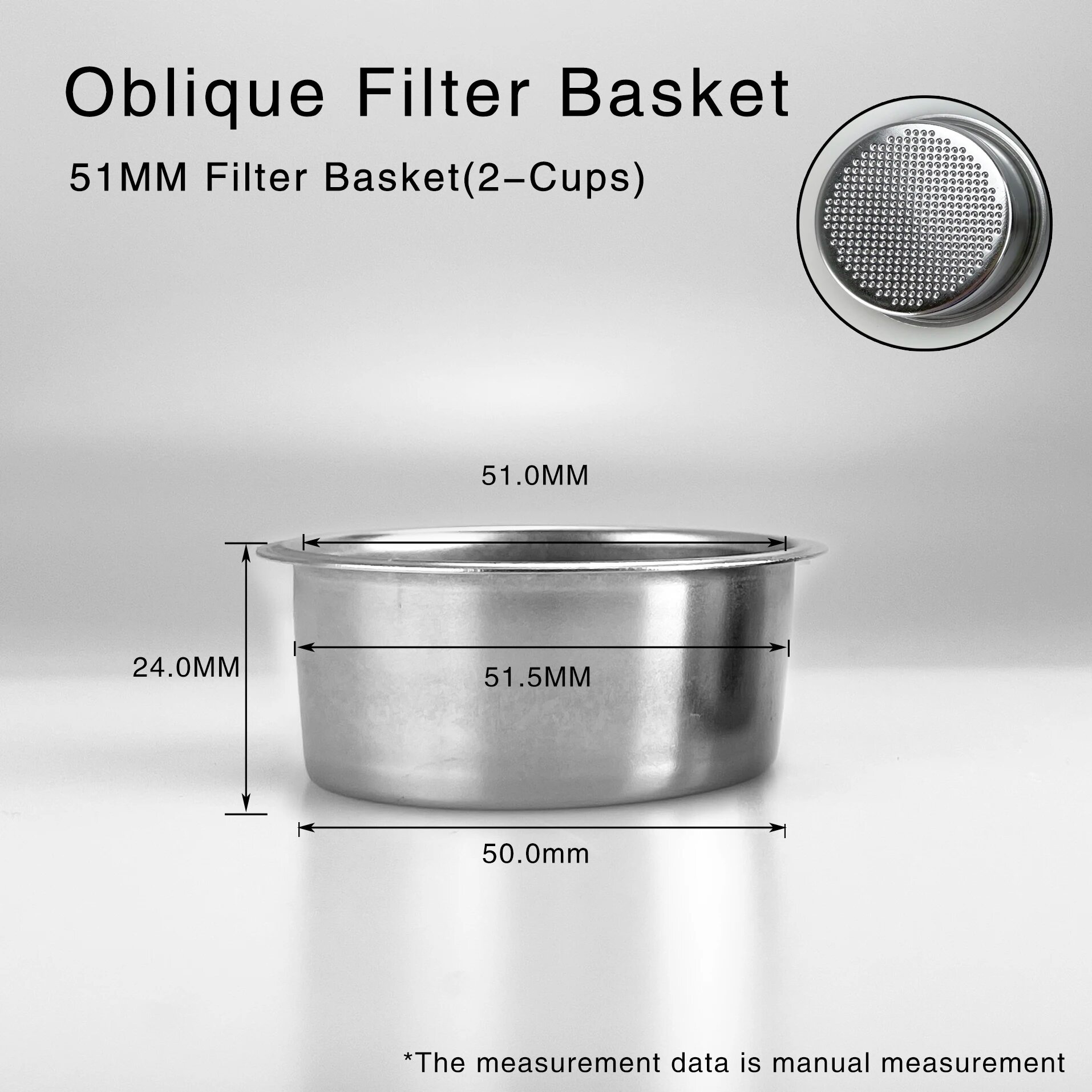 ALIKISSCAFE Корзина фильтра для кофе 51 мм нержавеющая сталь 2 чашки 51MM Oblique