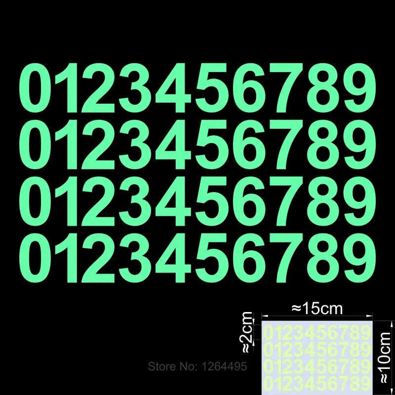 Светящиеся наклейки цифры 0-9, зеленые, 2см