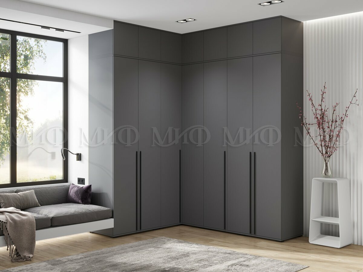 Высокий угловой шкаф Миф Норд с антресолью , Графит, 1706х2106 h2654мм, торец шкафа 510мм