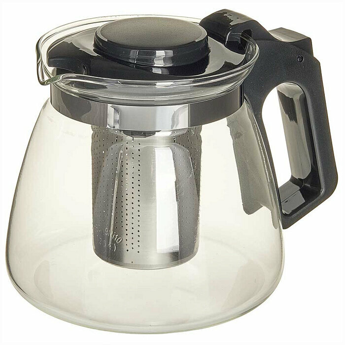 Заварочный чайник Alpenkok AK-5541, с фильтром, термостойкое стекло, черный, 1100мл