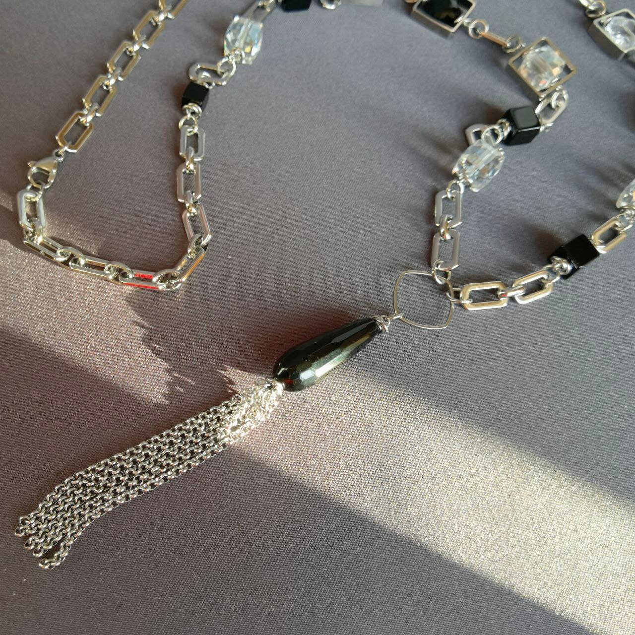 Серьги, агат, кристаллы Swarovski