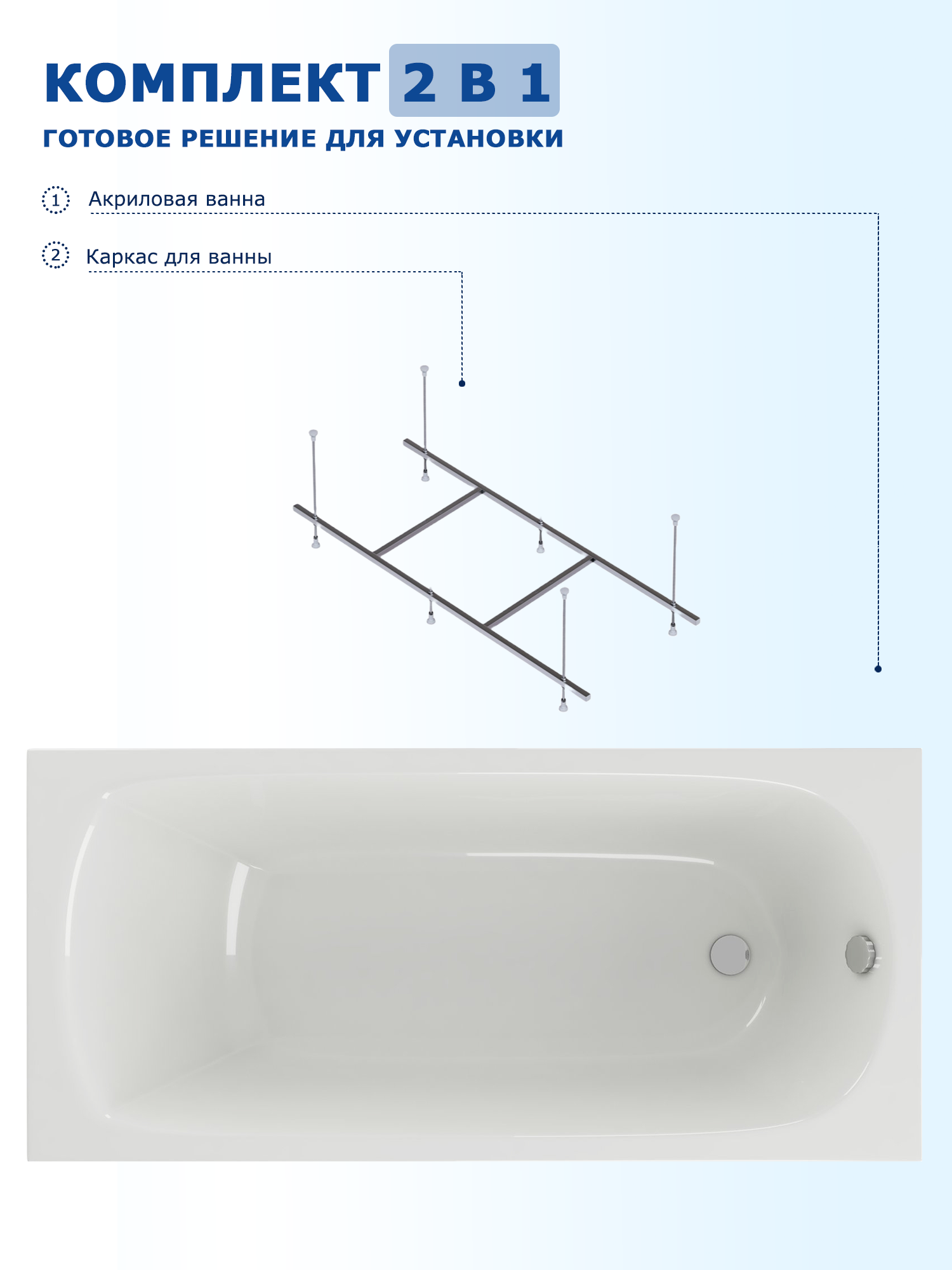 Акриловая ванна Акватек Ника 170x75 с каркасом