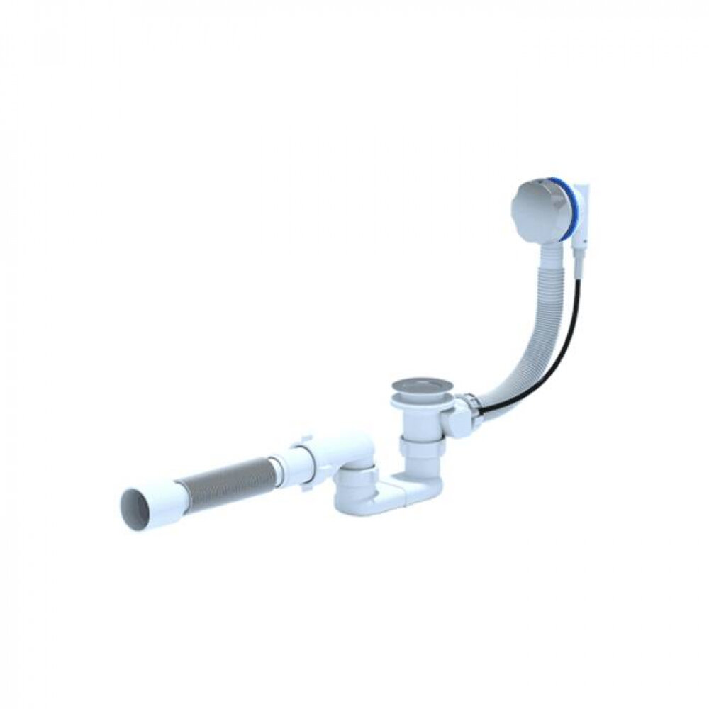 Сифон для ванны АНИ Пласт плоский, полуавтомат, 1 1/2x40, гофра, 40х50 EM601 025-0612