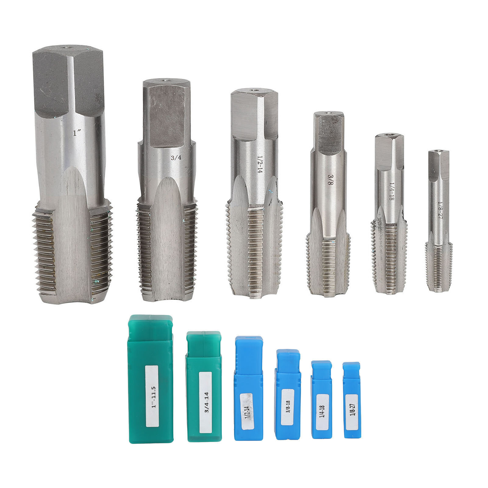 6 шт. Набор трубных метчиков NPT, HSS, с кейсом, 1/8-1 дюйм