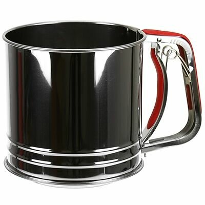 Кружка-сито КНР из нержавеющей стали, для муки, с просеивателем, диаметр 9,5 см, высота 12,5 см, дно с двойной сеткой